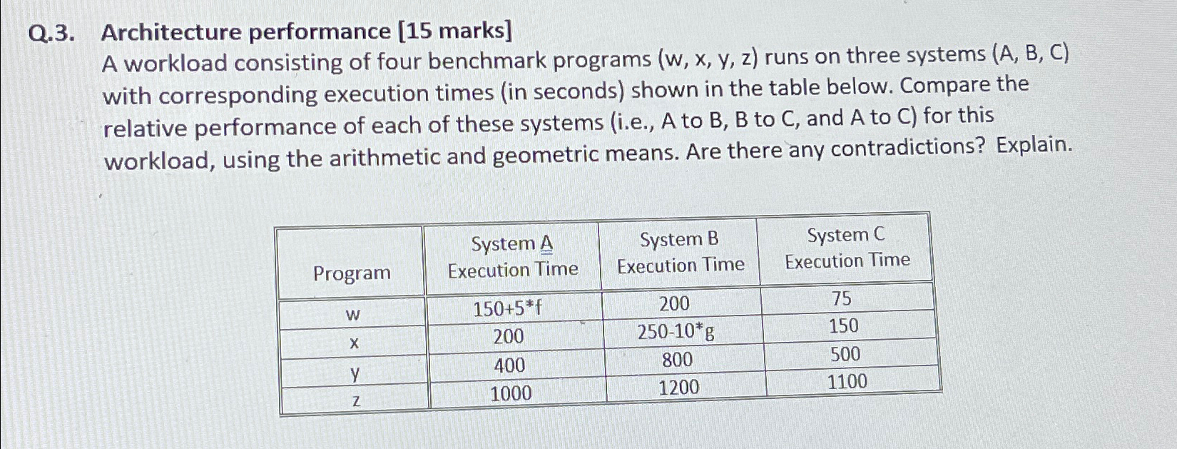 Solved Q.3. ﻿Architecture performance [15 ﻿marks]A workload | Chegg.com