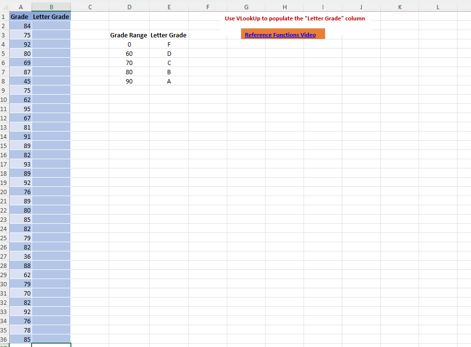 Solved Use Vlookup to populate the letter grade column. | Chegg.com
