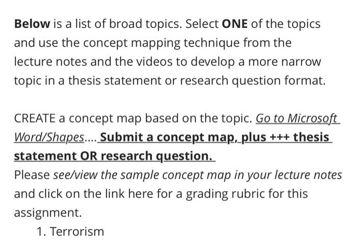 Solved Below is a list of broad topics. Select ONE of the | Chegg.com