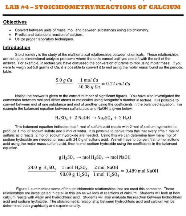 Solved LAB #4-STOICHIOMETRY/REACTIONS OF CALCIUM Objectives | Chegg.com