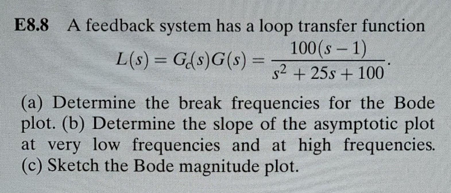 Solved E8.8 A feedback system has a loop transfer function | Chegg.com