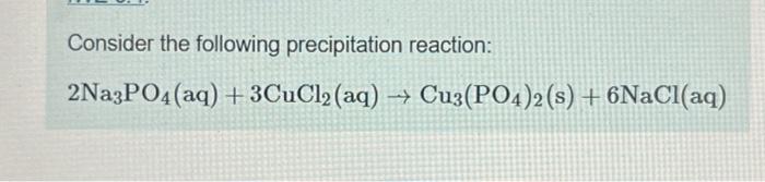 Solved Consider the following precipitation reaction: | Chegg.com