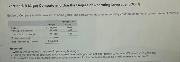 Solved Exercise 6-9 (Algo) Compute and Use the Degree of | Chegg.com