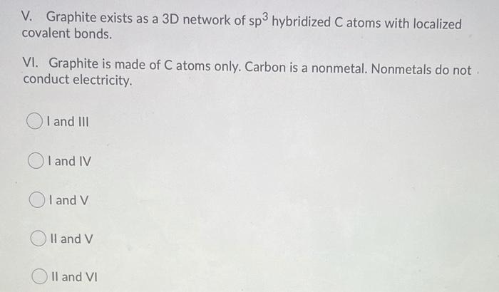 Solved Can graphite conduct electricity? I. Yes II. No | Chegg.com