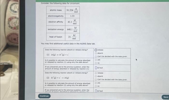 Solved STAR Consider the following data for zirconium: | Chegg.com