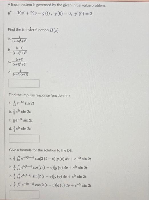 Solved A linear system is governed by the given initial | Chegg.com