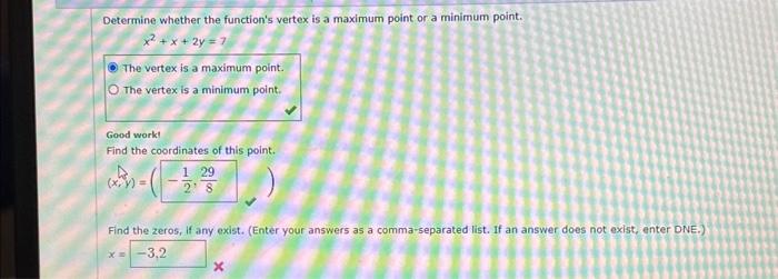 Solved Determine whether the function's vertex is a maximum | Chegg.com