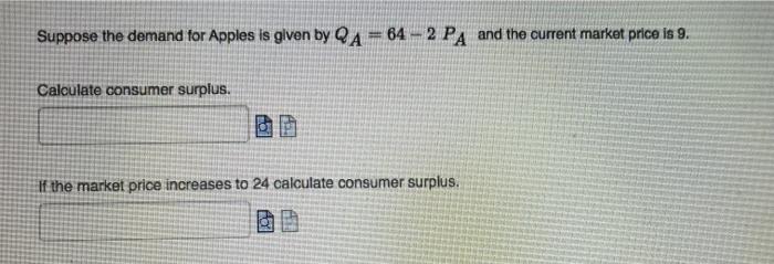 Solved Suppose the demand for Apples is given by QA = 64 - 2 | Chegg.com