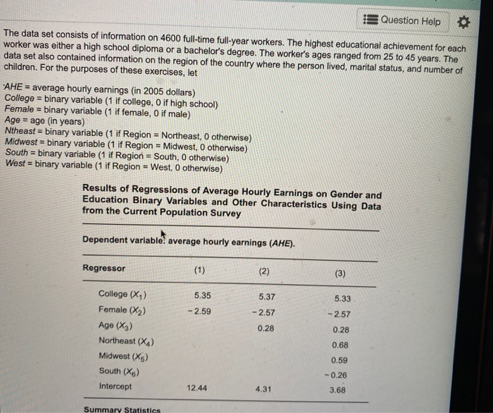 Solved Question Help The data set consists of information on | Chegg.com
