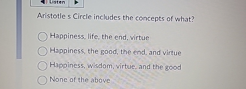 Solved Aristotle s Circle includes the concepts of | Chegg.com