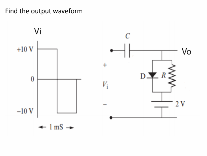 Solved Find the output waveform Vi с +10 V VO + DYR 0 WW V 2 | Chegg.com