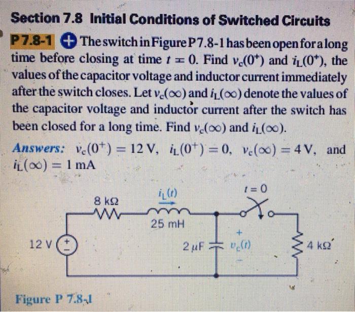 Solved Section 7.8 Initial Conditions of Switched Circuits | Chegg.com