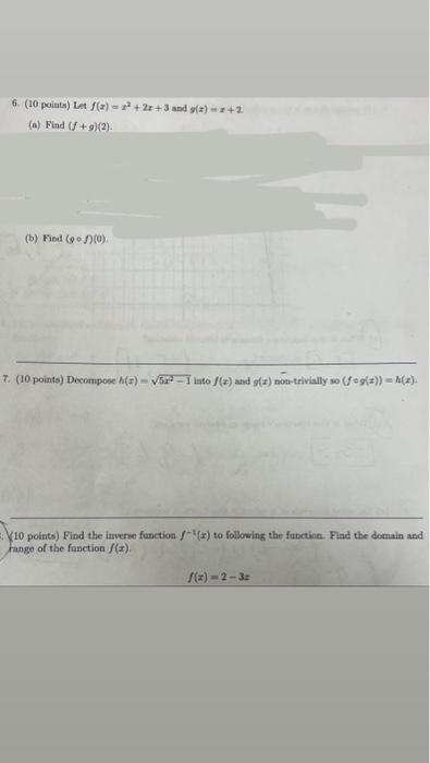 Solved 6. (10 peeta) Let f(x)=x2+2x+3 and w(x)=x+2 (a) Finet | Chegg.com