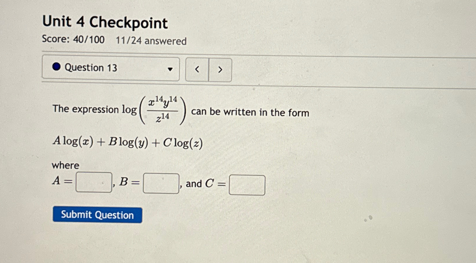 Solved Unit 4 ﻿CheckpointScore: 40/100 11/24 | Chegg.com