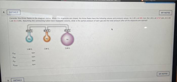 Solved DETAILS MY NOTES Consider the three flasks in the | Chegg.com