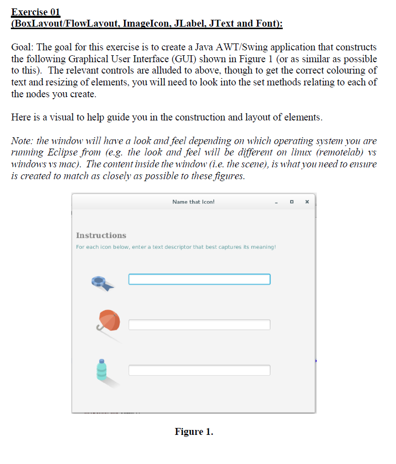 Solved Exercise 01(BoxLayout/FlowLavout, ﻿ImageIcon, JLabel, | Chegg.com