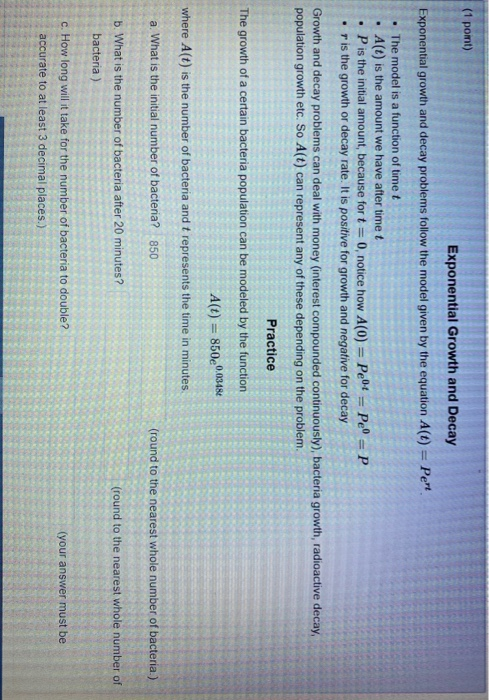 Solved (1 pont) Exponential Growth and Decay Exponential | Chegg.com