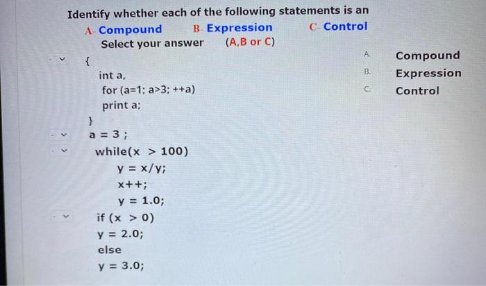 Solved A Compound Expression Control Identify whether each | Chegg.com