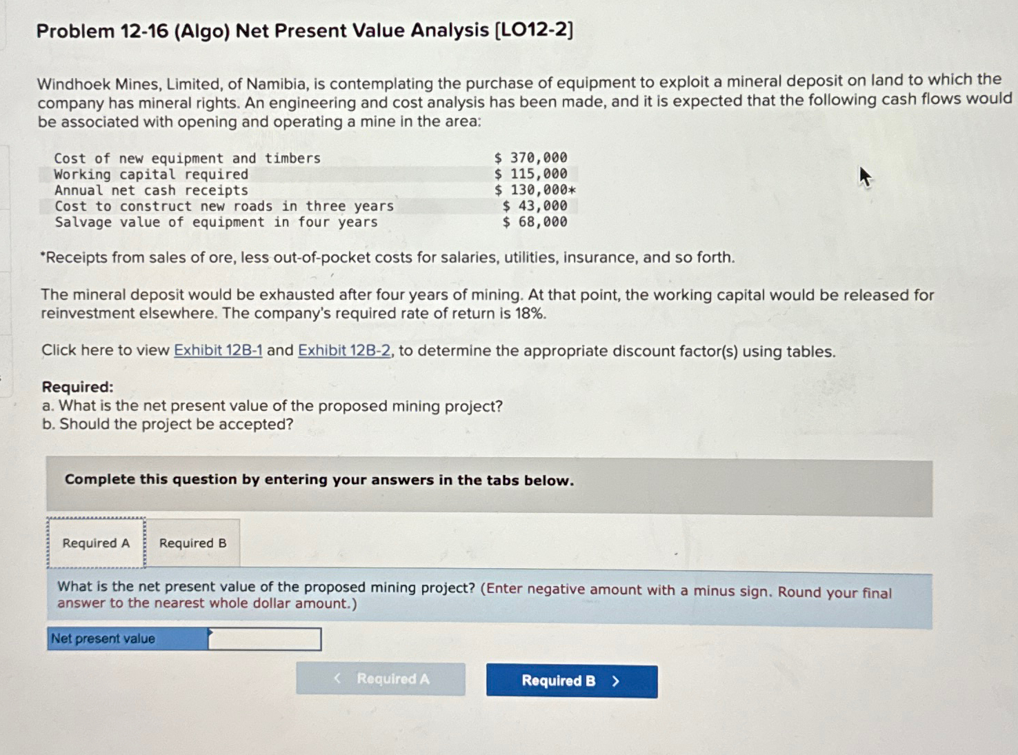Solved Answer all parts please!!Problem 12-16 (Algo) ﻿Net | Chegg.com