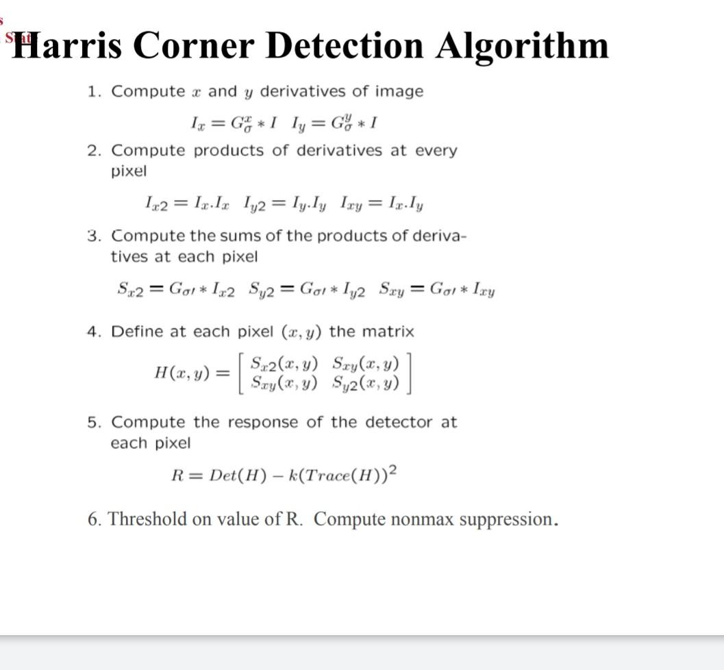 Solved Harris Corner Detection Algorithm 1. Compute x and y | Chegg.com