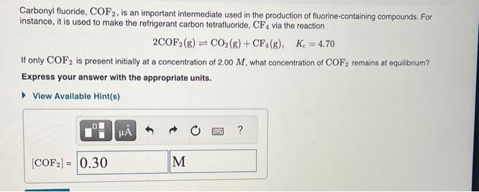 Solved Carbonyl fluoride, COF2, is an important intermediate | Chegg.com