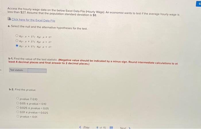 Solved с Access the hourly wage data on the below Excel Data | Chegg.com