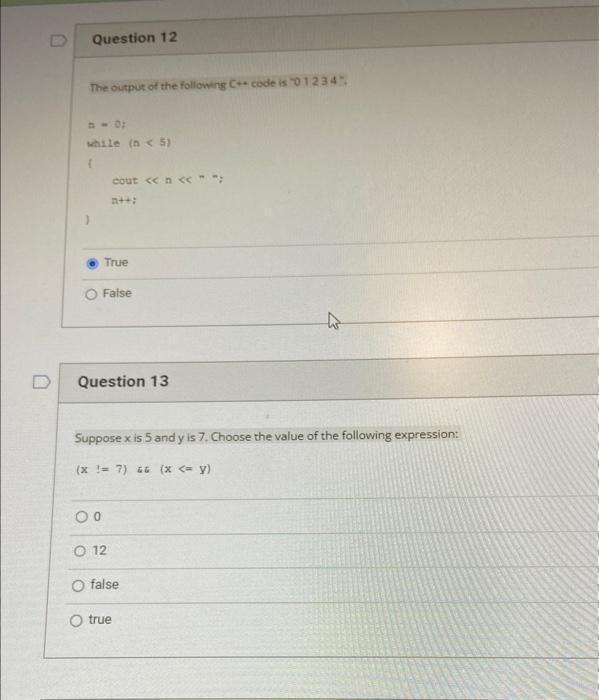 Solved True False Question 13 Suppose x is 5 and y is 7 . | Chegg.com