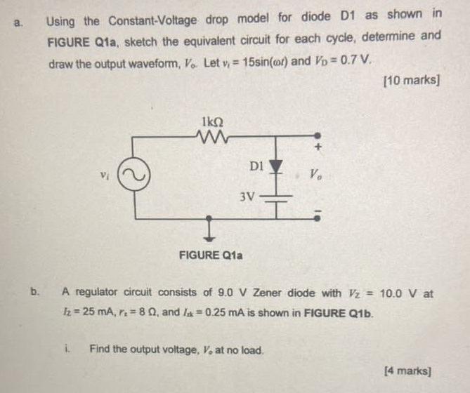 Solved a. Using the Constant-Voltage drop model for diode D1 | Chegg.com