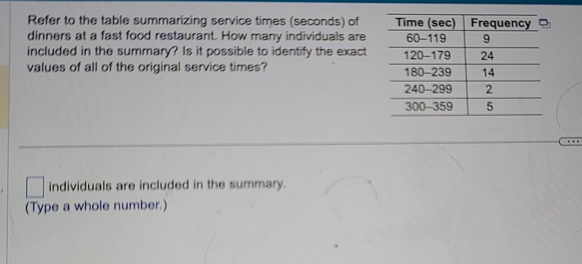 Solved Refer to the table summarizing service times | Chegg.com
