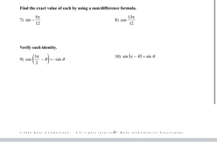 Solved Find The Exact Value Of Each By Using A