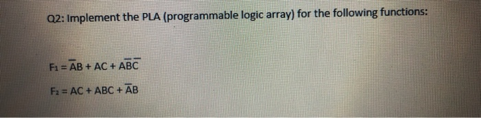 Solved Q2: Implement the PLA (programmable logic array) for | Chegg.com