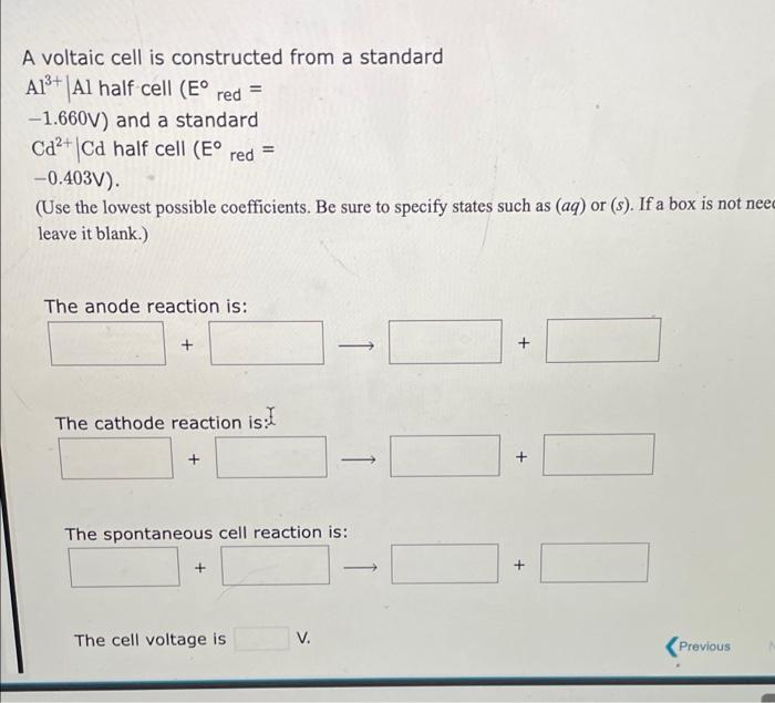 Solved A voltaic cell is constructed from a standard Fe2+∣Fe | Chegg.com