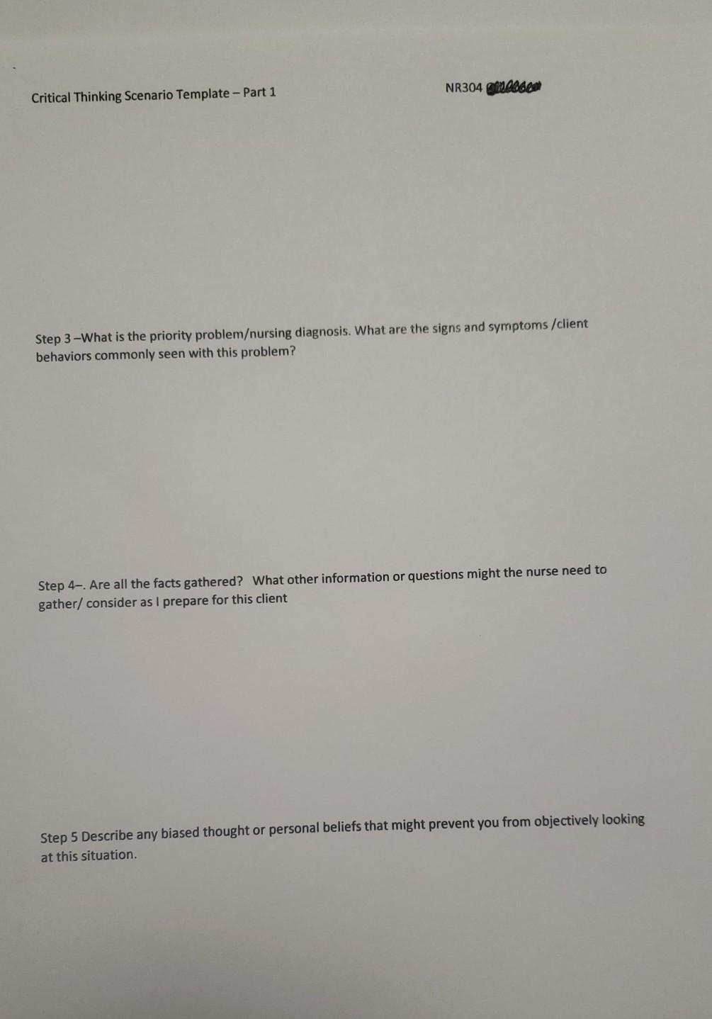 Solved Critical Thinking Scenario Template - Part 1 Nikki | Chegg.com