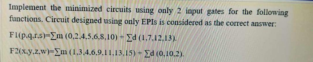Solved Implement the minimized circuits using only 2 input | Chegg.com