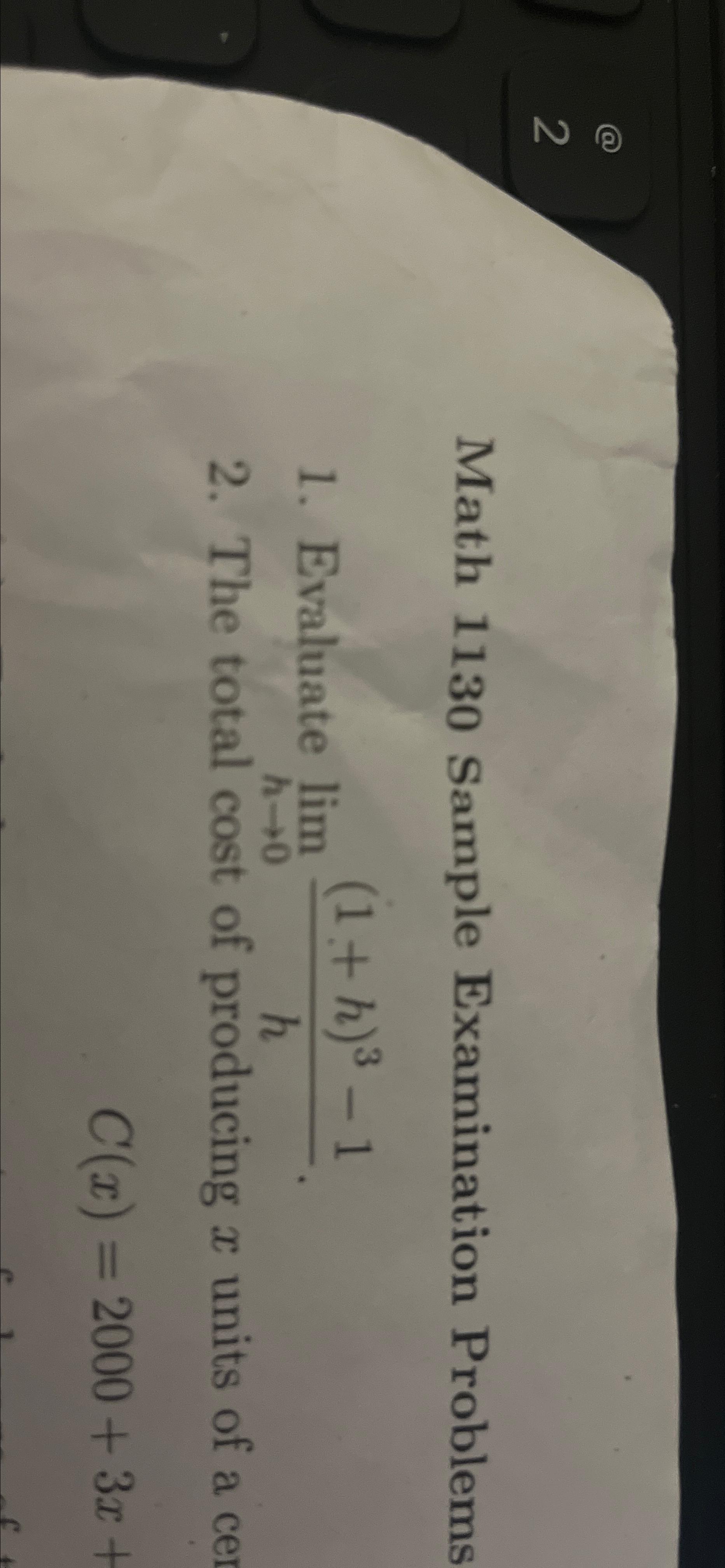 Solved Math 1130 ﻿Sample Examination ProblemsEvaluate | Chegg.com