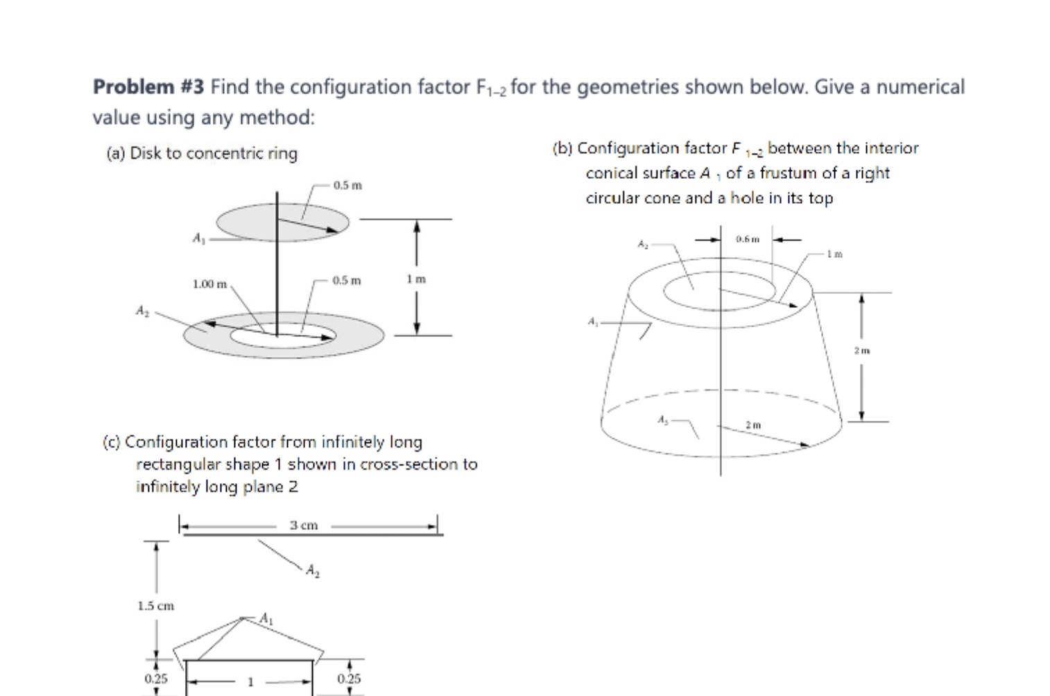 Solved Problem #3 ﻿Find the configuration factor F1-2 ﻿for | Chegg.com