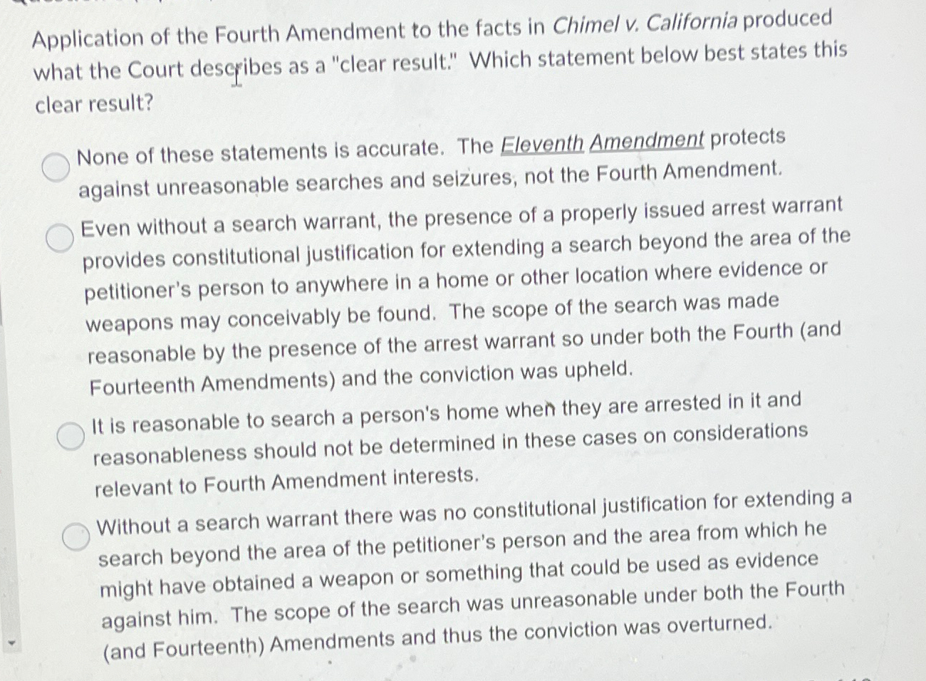 Solved Application of the Fourth Amendment to the facts in | Chegg.com