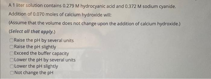 Solved A 1 liter solution contains 0.279M hydrocyanic acid | Chegg.com