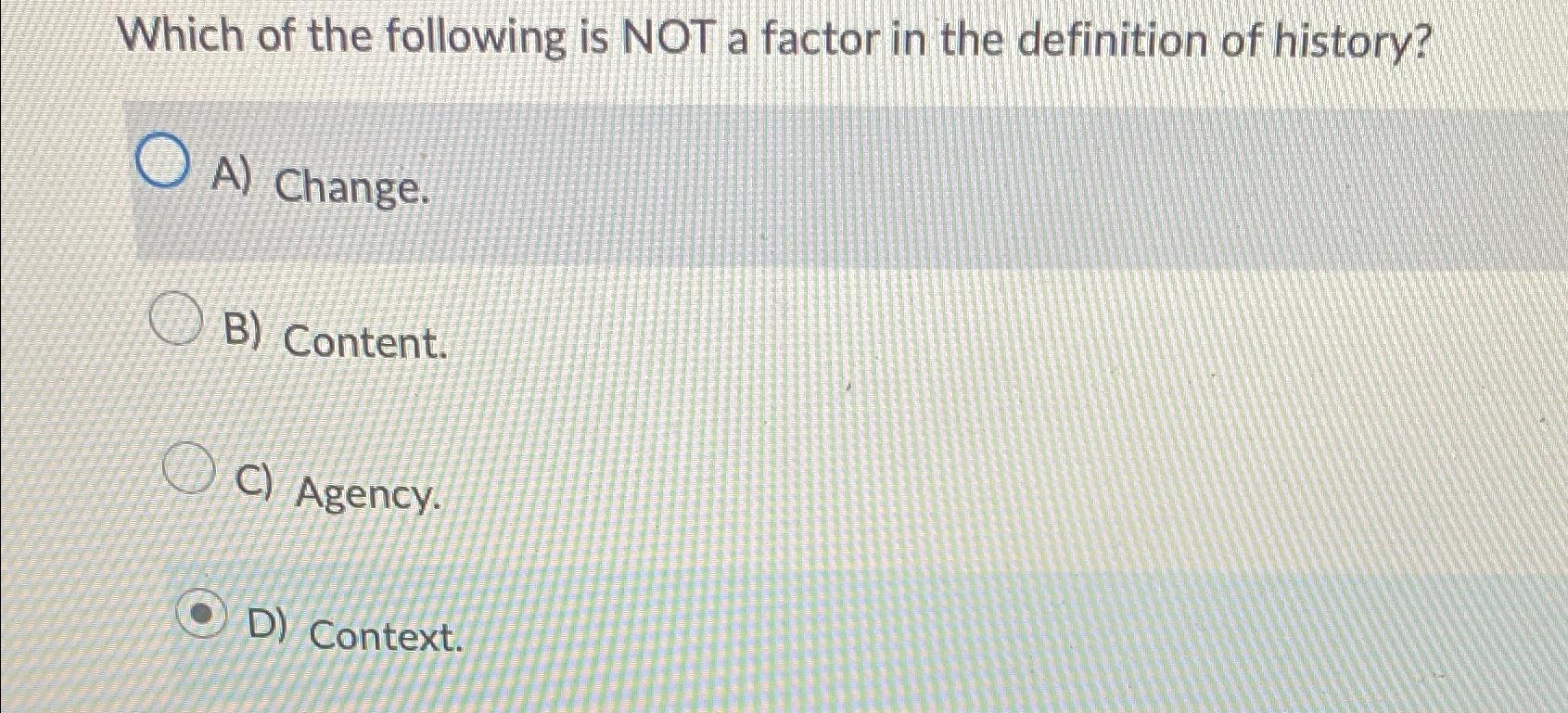 Solved Which of the following is NOT a factor in the | Chegg.com