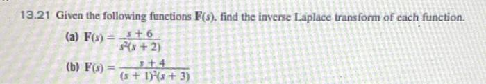 Solved 13.21 Given the following functions F(s), find the | Chegg.com