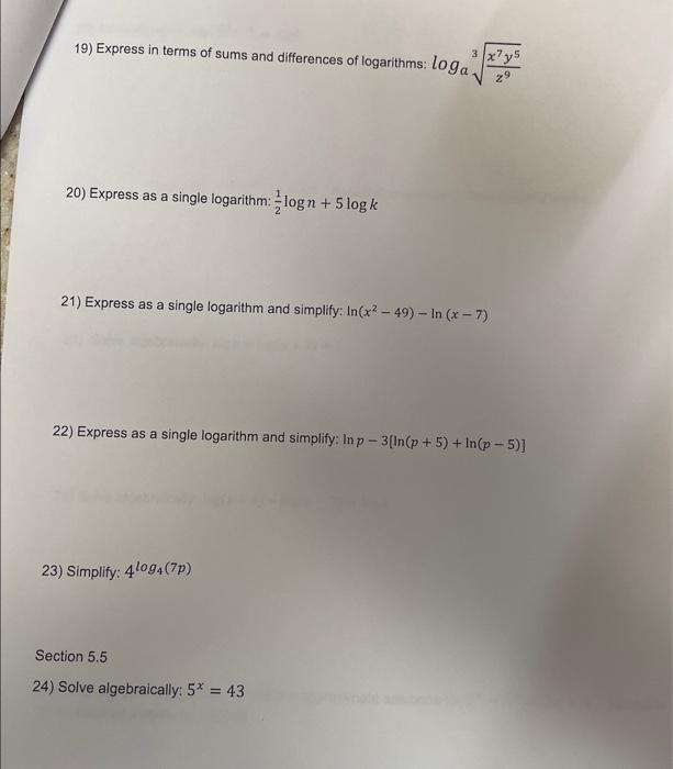 Solved 19) Express in terms of sums and differences of | Chegg.com