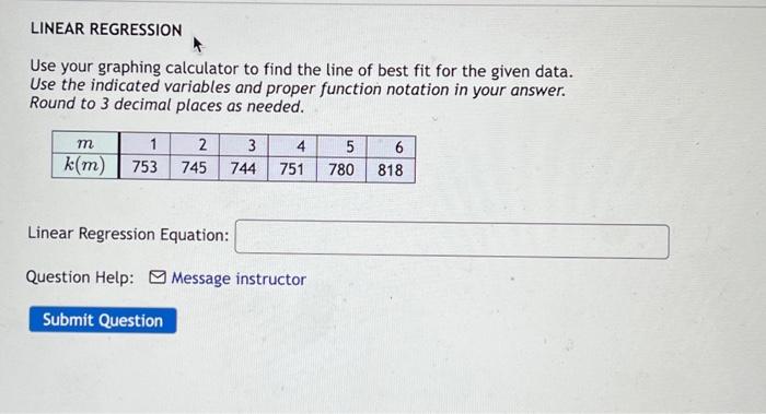 Solved Use your graphing calculator to find the line of best | Chegg.com