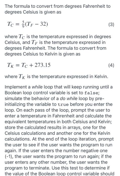 Solved The formula to convert from degrees Fahrenheit to | Chegg.com