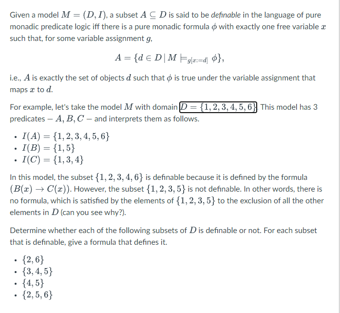 Solved Given a model M=(D,I), ﻿a subset AsubeD is said to be | Chegg.com