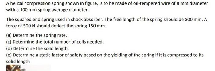 Solved A helical compression spring shown in figure, is to | Chegg.com