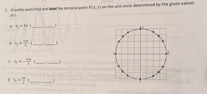 Solved 1. (4 points each) Find and label the terminal point | Chegg.com