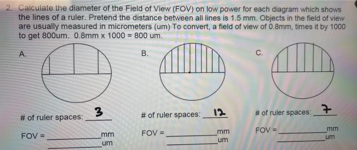 Solved 2. Calculate the diameter of the Field of View (FOV) | Chegg.com