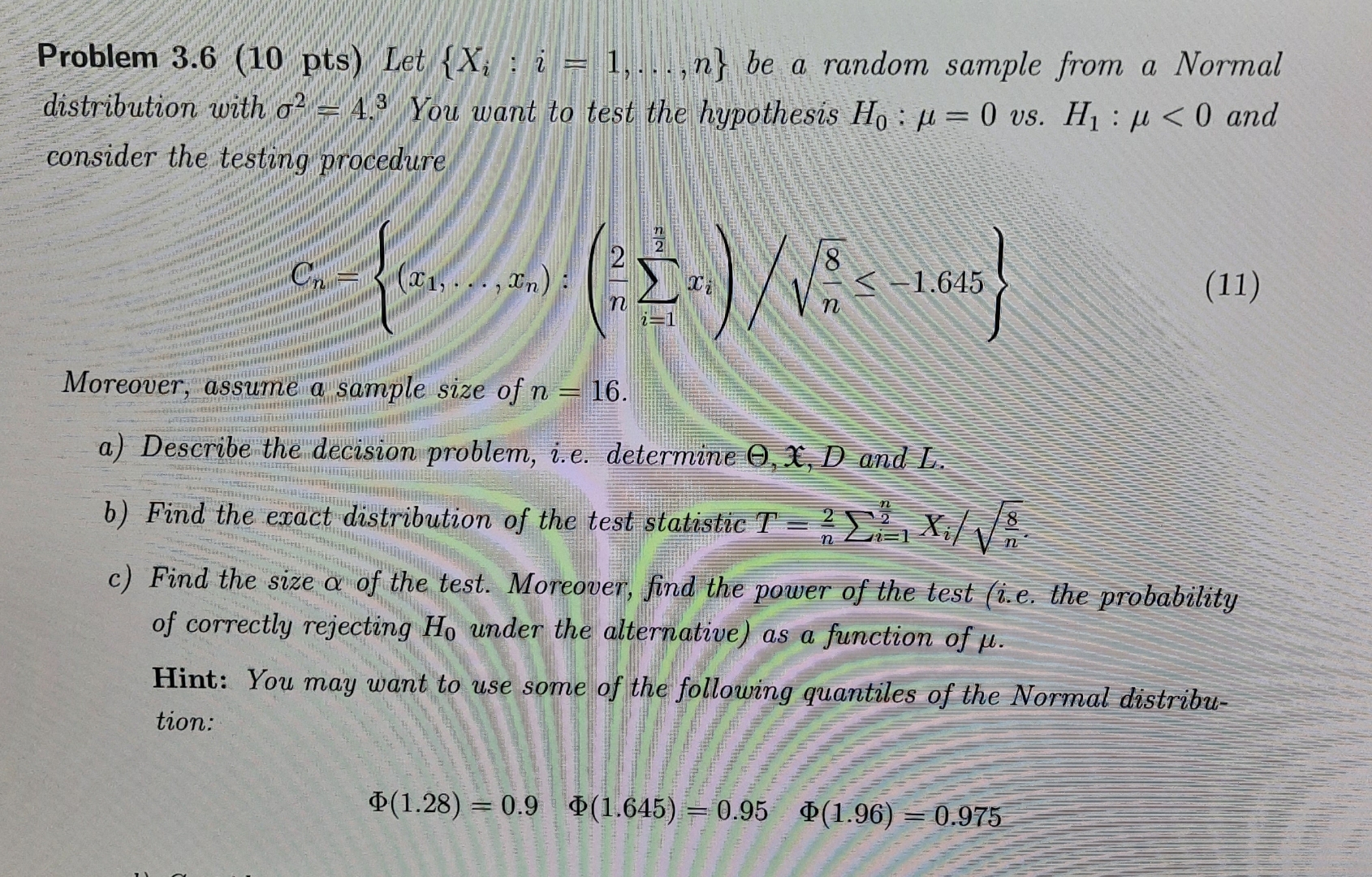 Solved Problem 3.6 (10 ﻿pts) ﻿Let {xi:i=1,dots,n} ﻿be a | Chegg.com