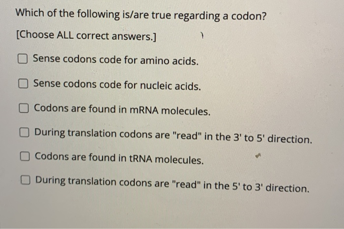 Solved Which of the following is/are true regarding a codon? | Chegg.com