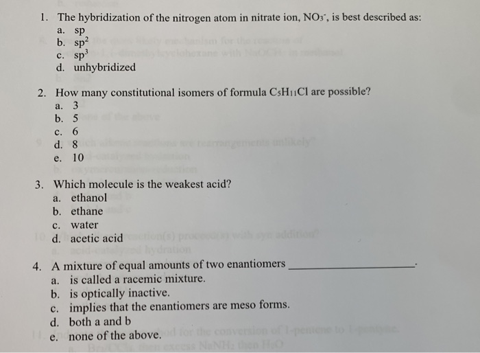 Solved 1. The hybridization of the nitrogen atom in nitrate | Chegg.com